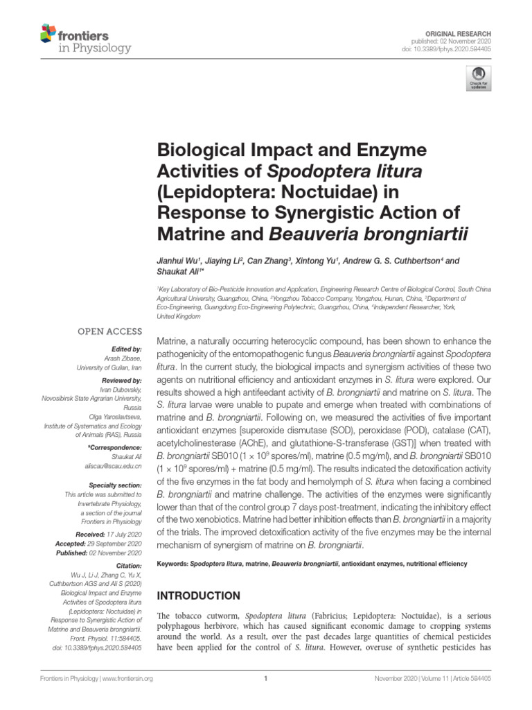 Biological Impact and Enzyme Activities of Spodoptera Litura-Printed | PDF | Enzyme Assay ...