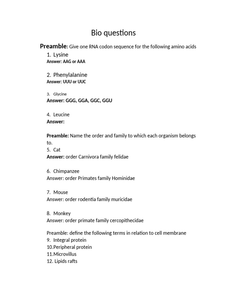 Bio Questions | PDF