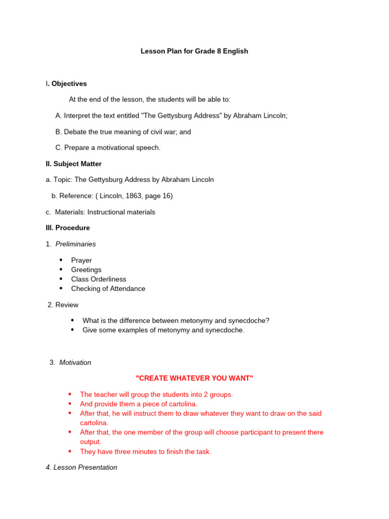 Gettysburg Address Lesson Plan | PDF | Abraham Lincoln | Lesson Plan