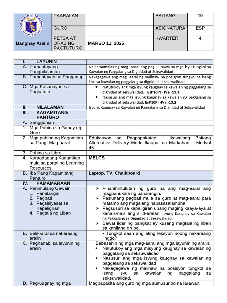 LP Grade 10 Esp Module 1 | PDF