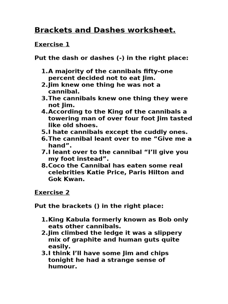 Brackets and Dashes Worksheet | PDF