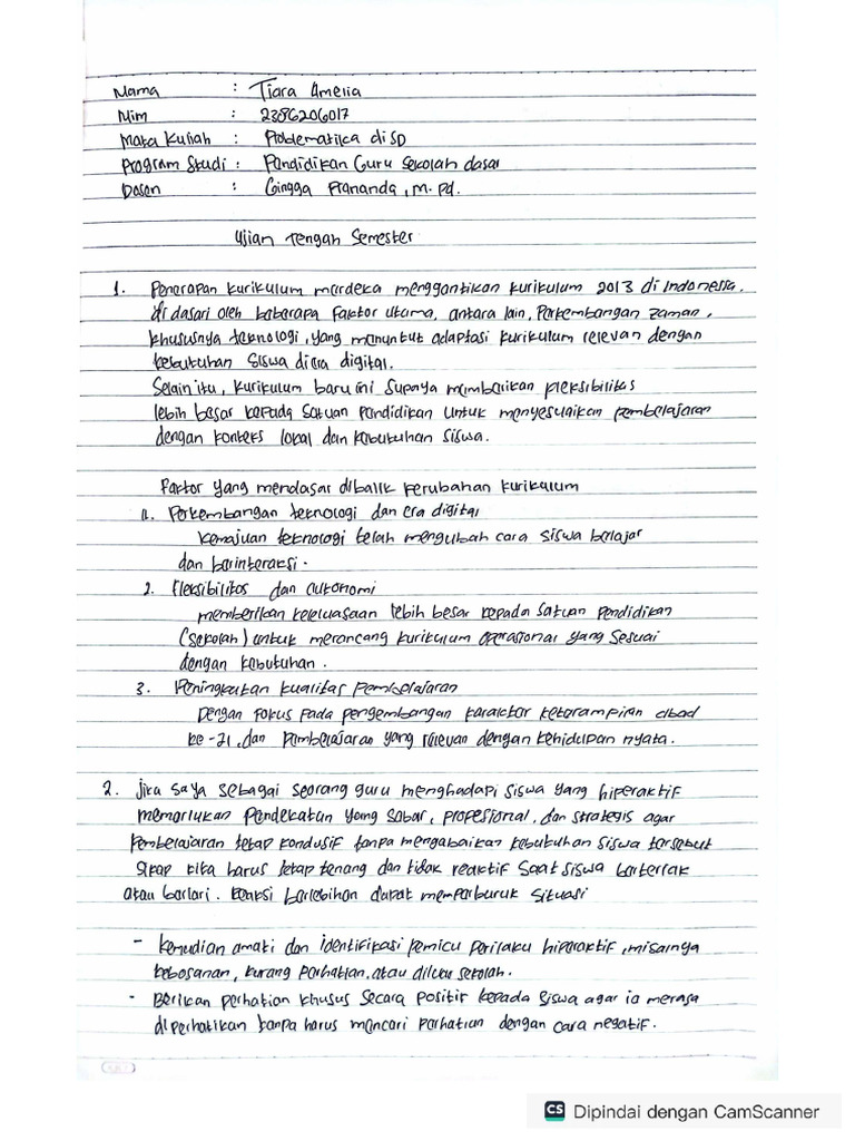 Tiara Amelia (UTS Problematika SD) | PDF