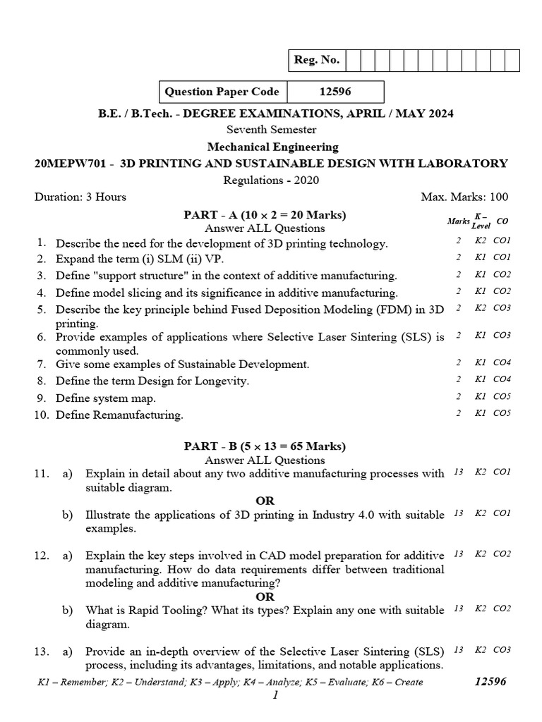 3D Printing & Sustainable Design Exam Guide | PDF | 3 D Printing ...