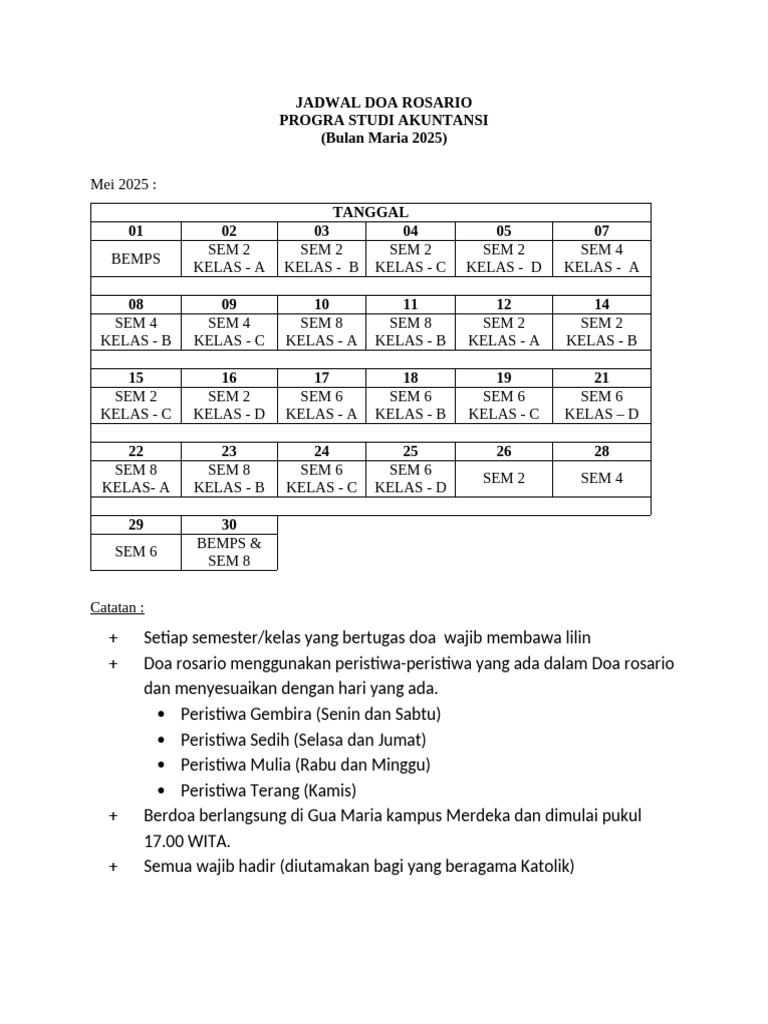 Jadwal Doa Rosario 2025 | PDF