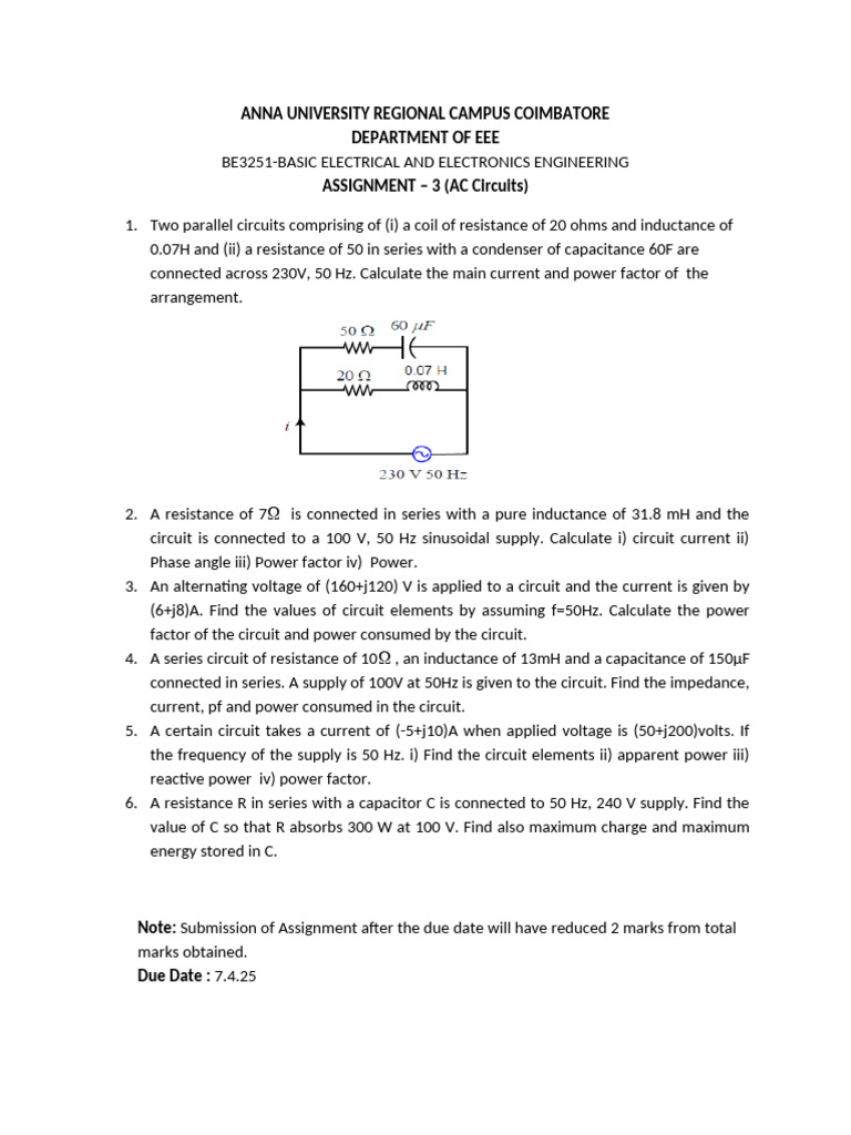 Assignment 3 - AC Circuits Basics | PDF
