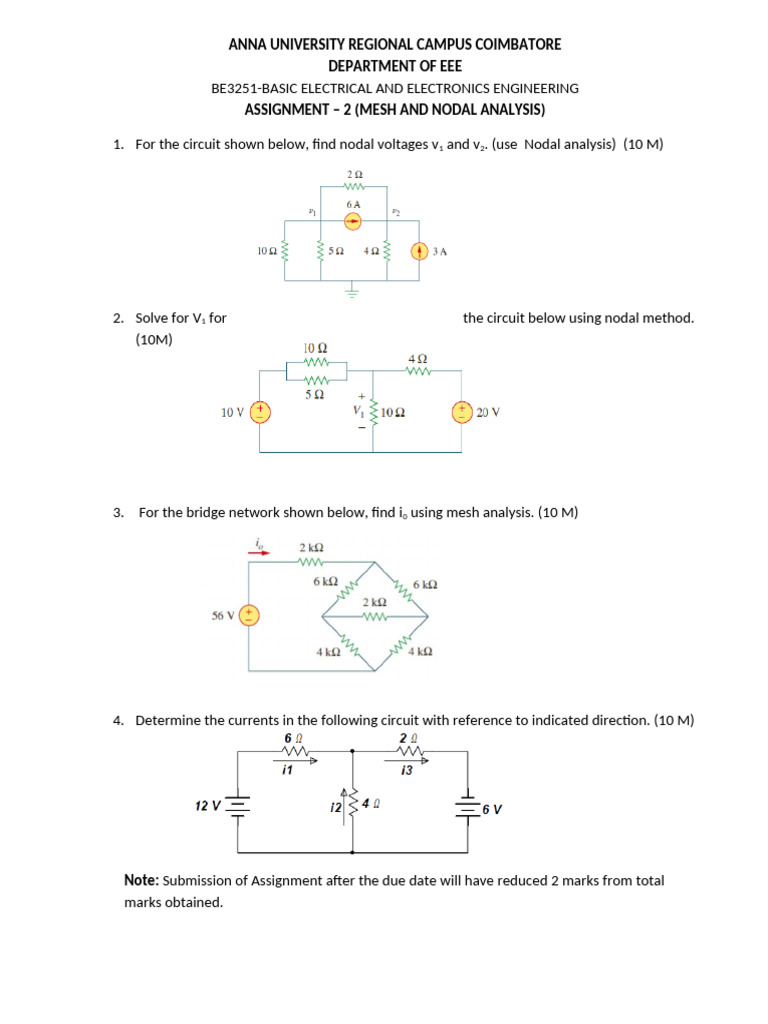 Assignment 2 - Mesh and Nodal Analysis | PDF