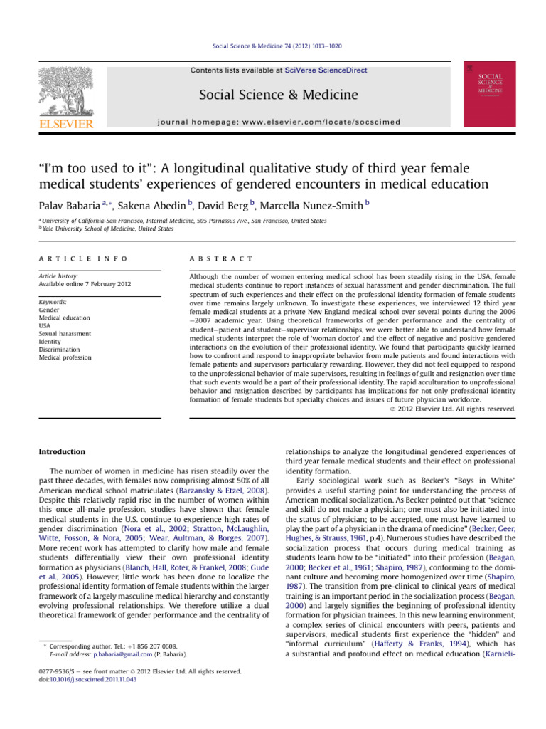 "I'm Too Used To It": A Longitudinal Qualitative Study of Third Year ...