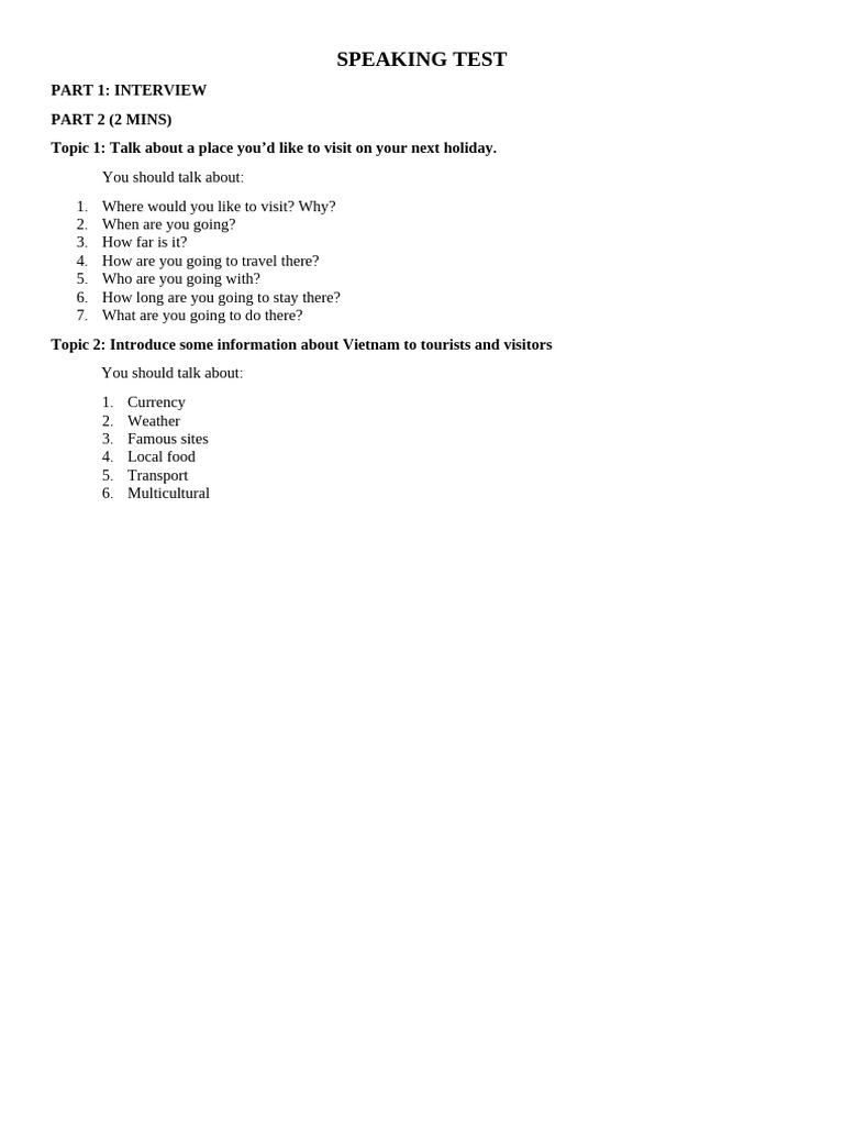 Speaking Test-Part 2 | PDF
