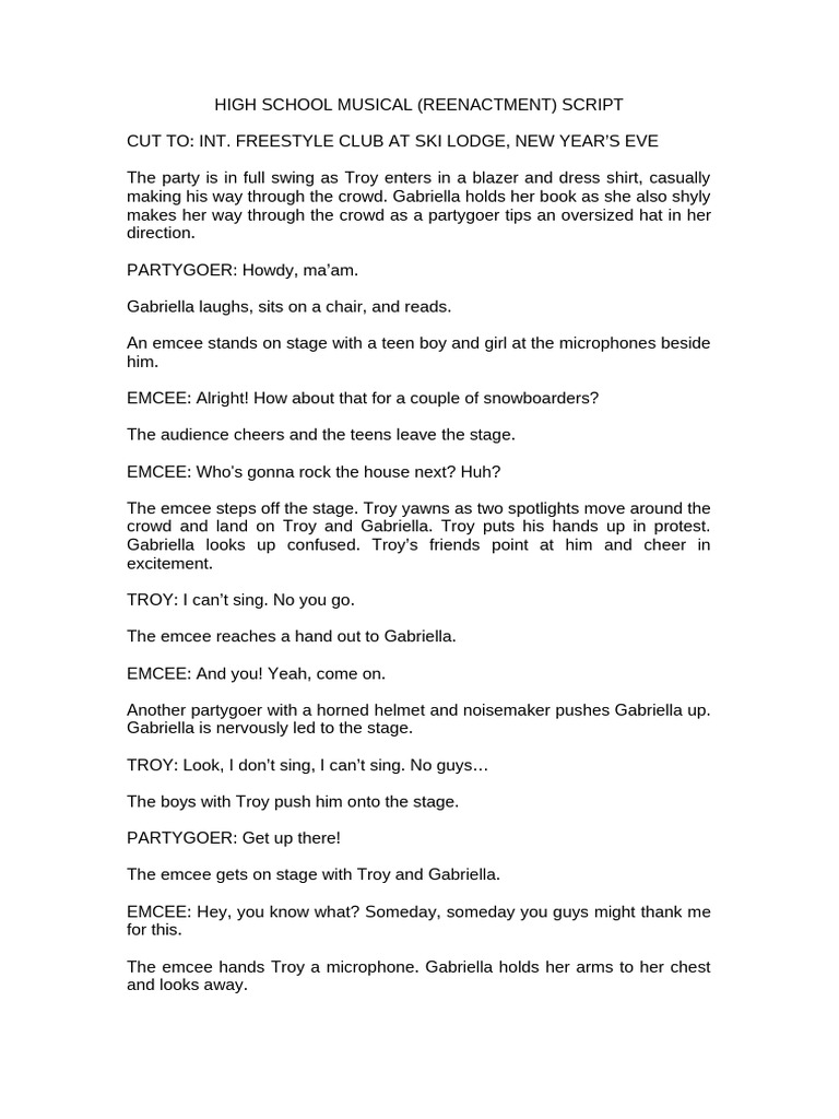 HIGH SCHOOL MUSICAL Script | PDF