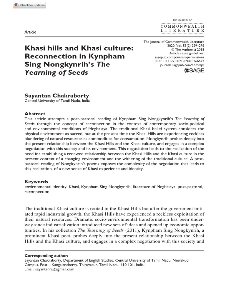 Khasi Culture and Environmental Reconnection | PDF | Identity (Social ...