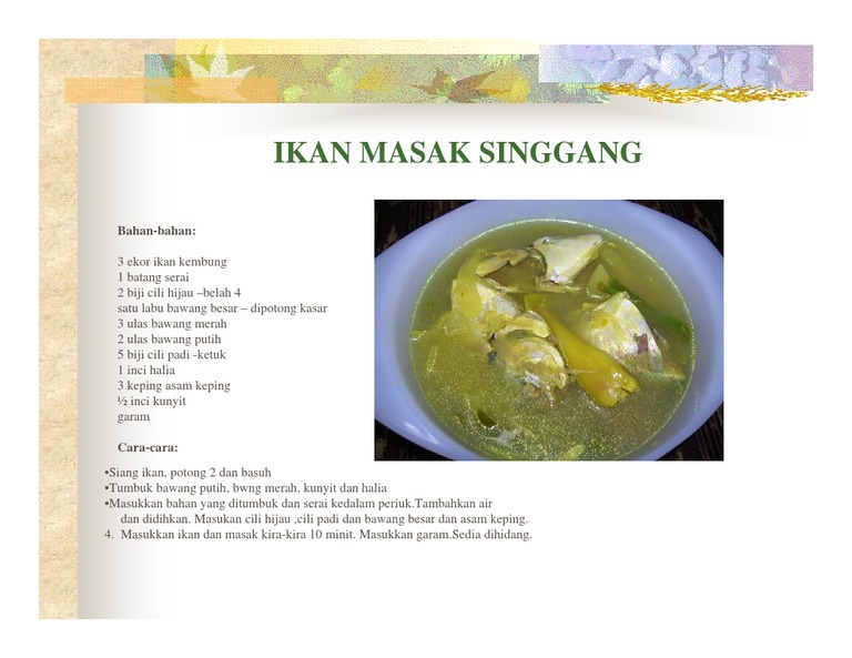Resep Singgang Ikan Kembung Lezat | PDF | Memasak, Makanan, & Anggur