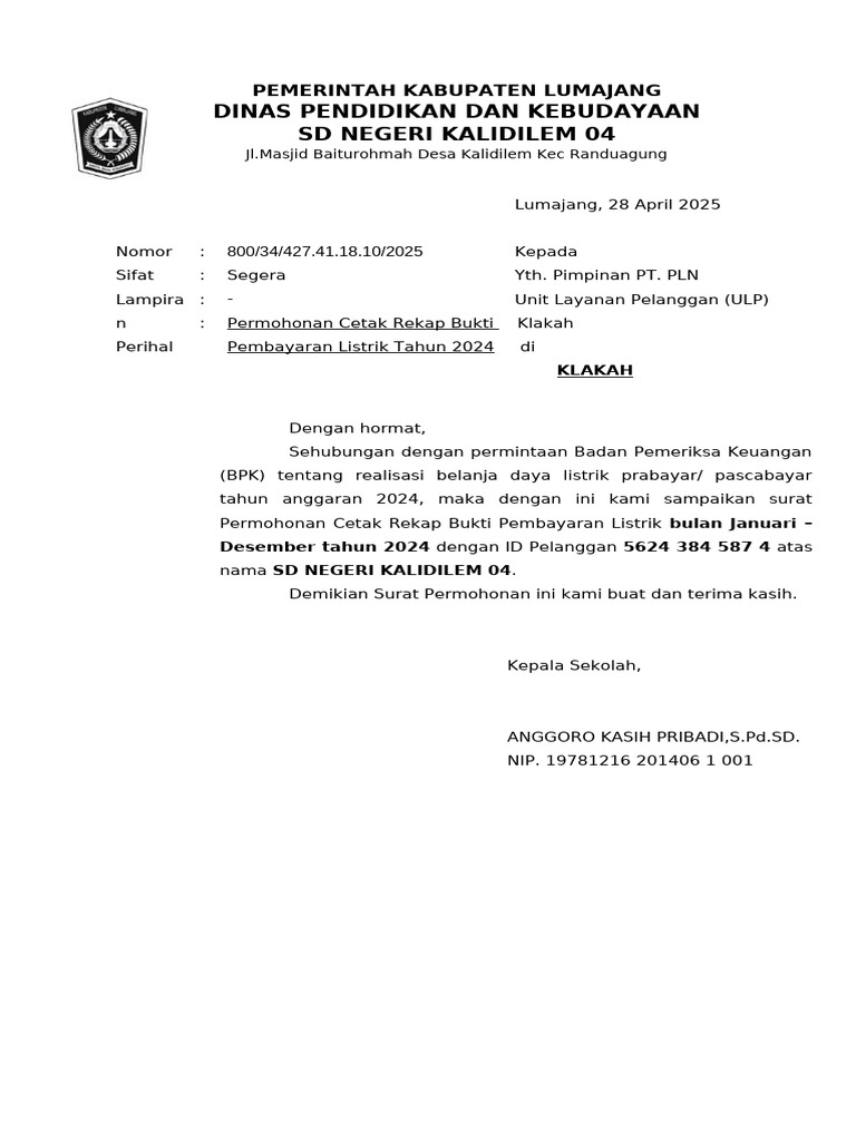 Surat Permohonan PLN | PDF