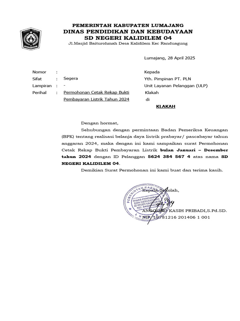 Surat Permohonan PLN | PDF