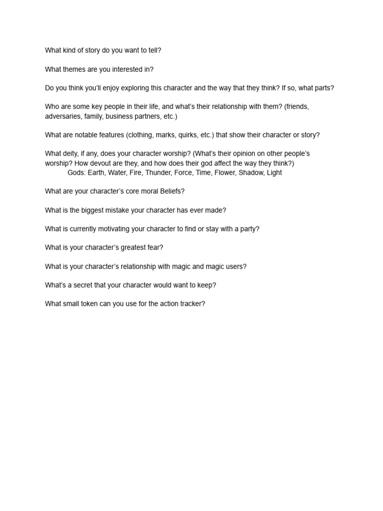 Character Development Questions Guide | PDF
