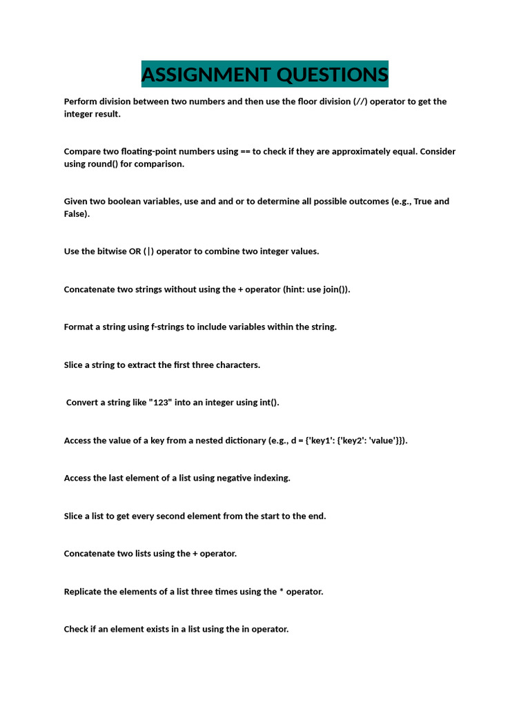 ASSIGNMENT QUESTIONS Python Holiday | PDF