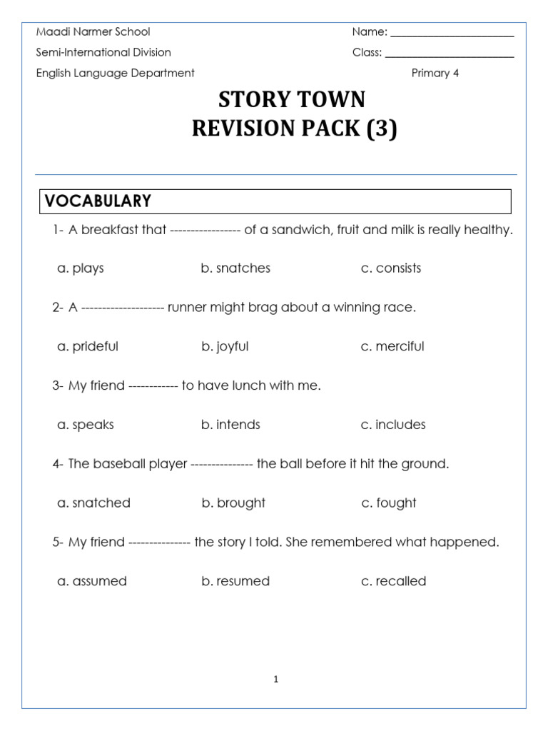StoryTown Revision Sheet 3 | PDF