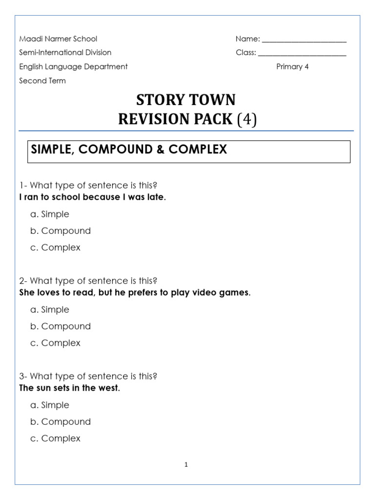 StoryTown Revision Sheet 4 | PDF