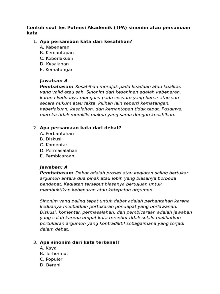 Contoh Soal Tes Potensi Akademik | PDF