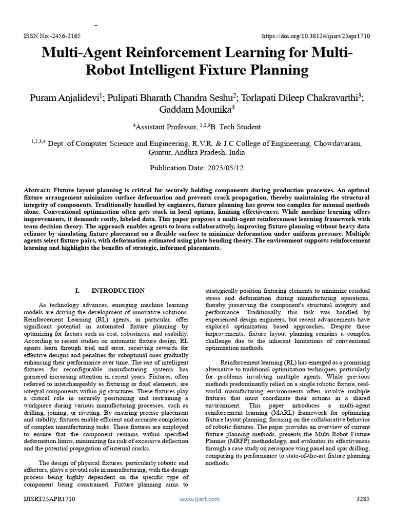 Multi-Agent Reinforcement Learning For Multi - Robot Intelligent Fixture Planning | PDF | Finite ...