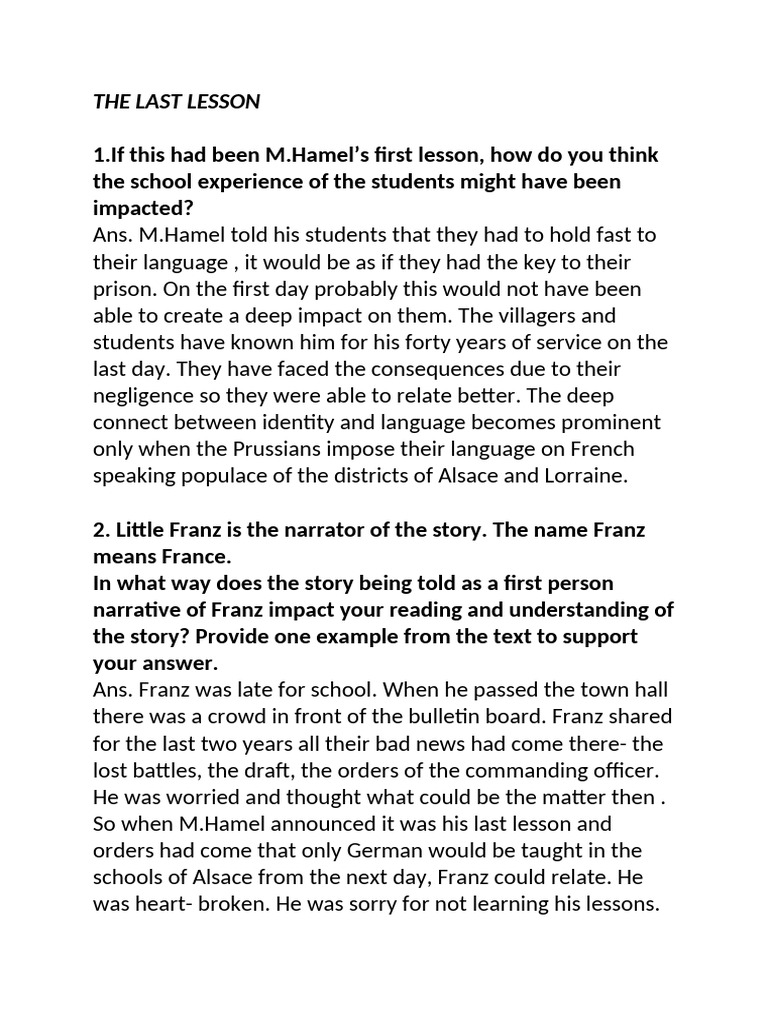 The Last Lesson by Alphonse Daudet | PDF