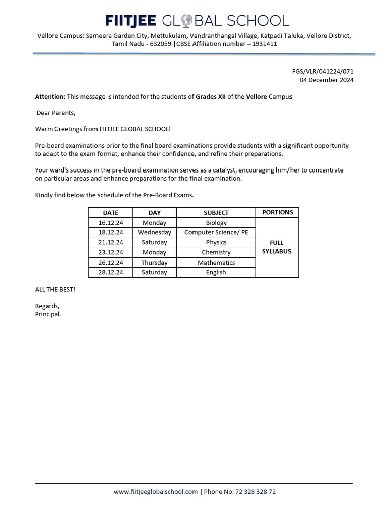 FGS - VLR - 041224 - 071 - Preboard - Grade XII | PDF