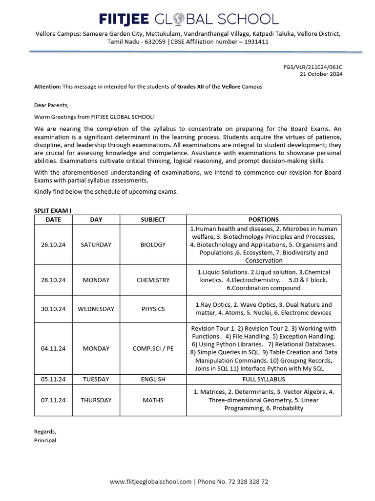 FGS - VLR - 211024 - 061C - Split Test - Grade XII A & C | PDF ...