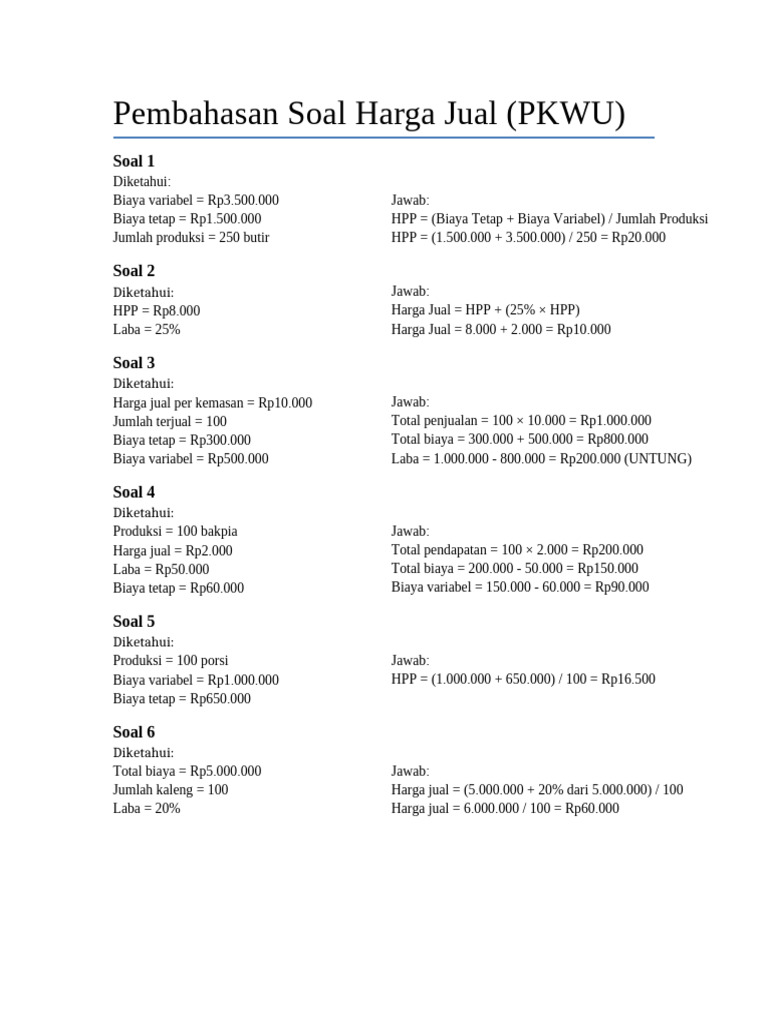 Pembahasan Soal Harga Jual PKwu | PDF