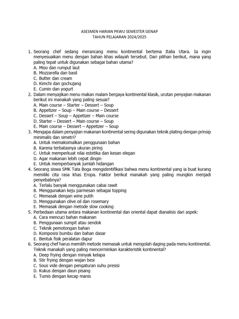 Asesmen Harian Pkwu | PDF