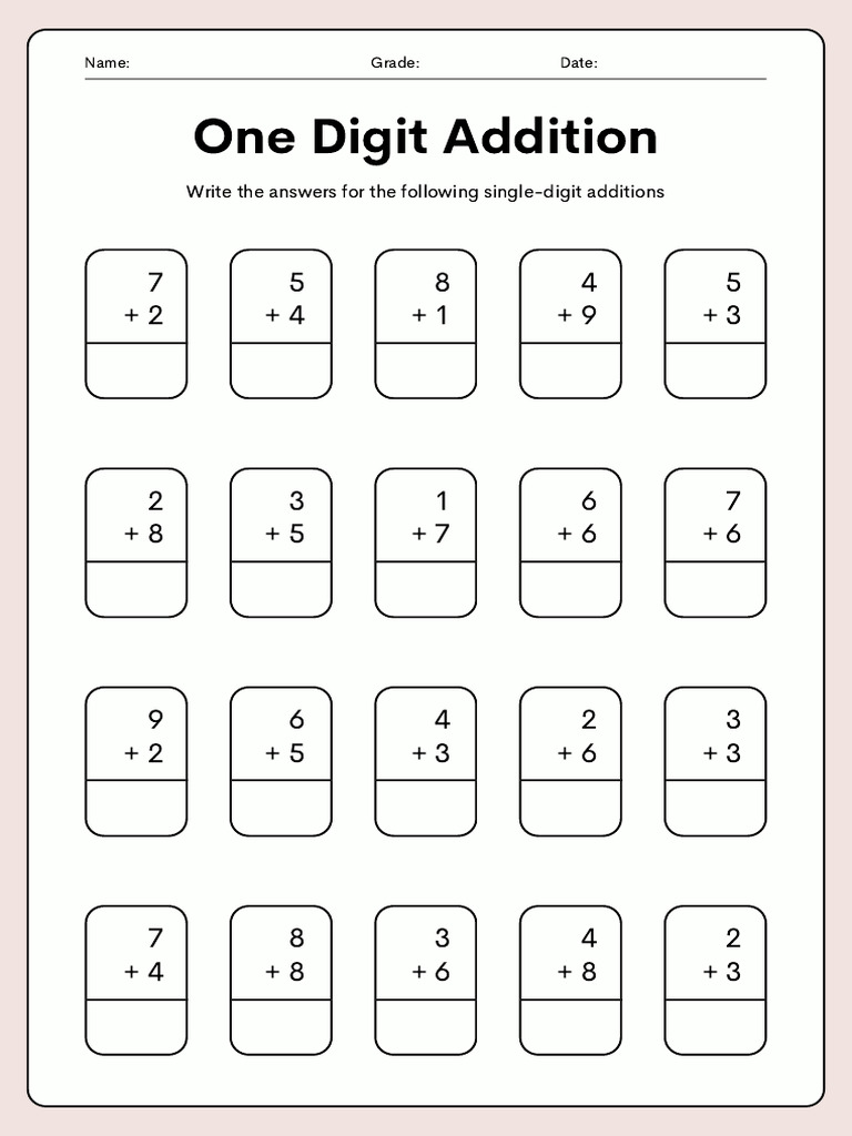 One Digit Addition Set of Worksheets in Colorful and Monochromatic ...