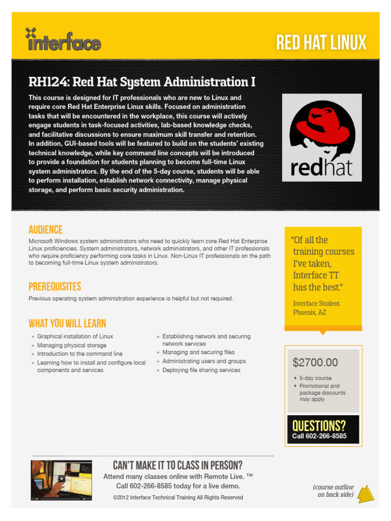 RH124 Red Hat System Administration I Outline - 0 | PDF | Linux | File System