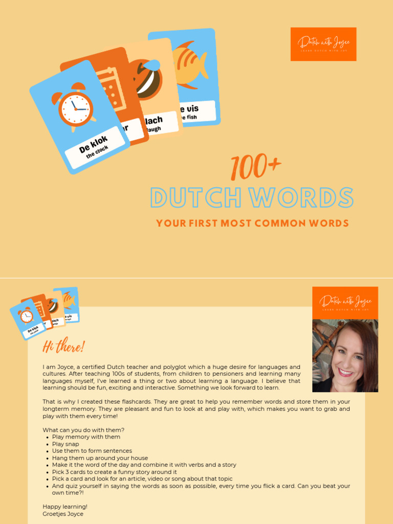 03 Dutch+with+Joyce+-+100+Dutch+Beginner+Words+Flashcards | PDF ...