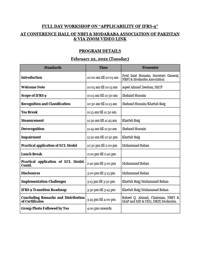 IFRS 9 Workshop - Program Detail | PDF