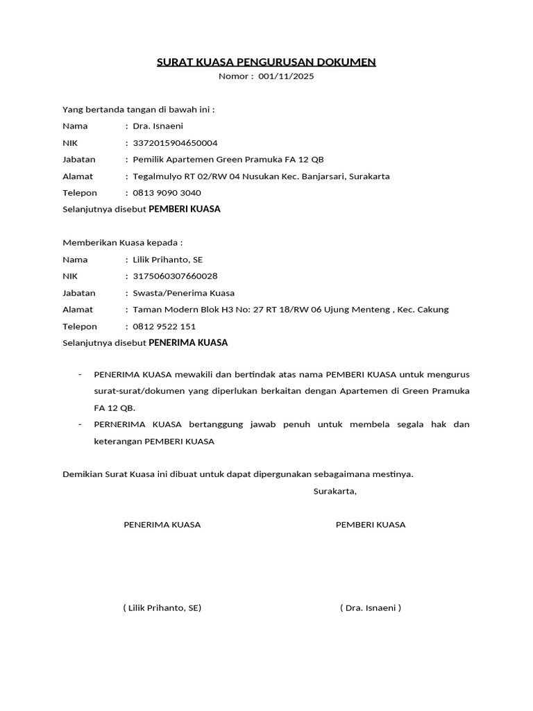 Surat Kuasa Pengurusan Dokumen | PDF