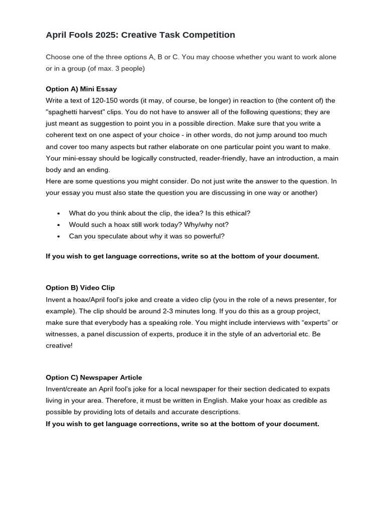 April Fools Follow Up Tasks | PDF