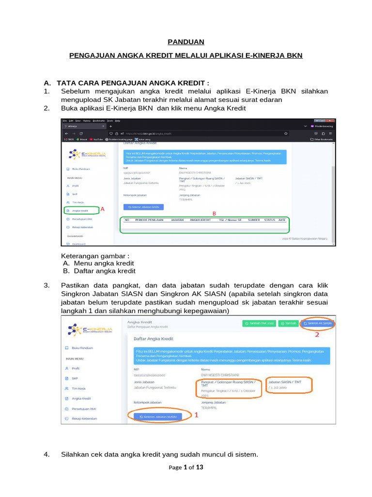 Tutorial Pengajuan PAK Melalui Ekinerja BKN | PDF