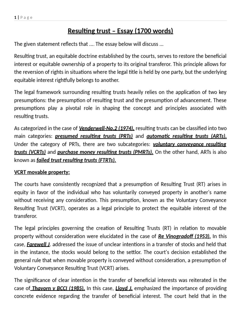 Resulting trust - Essay | PDF | Property Law | Common Law