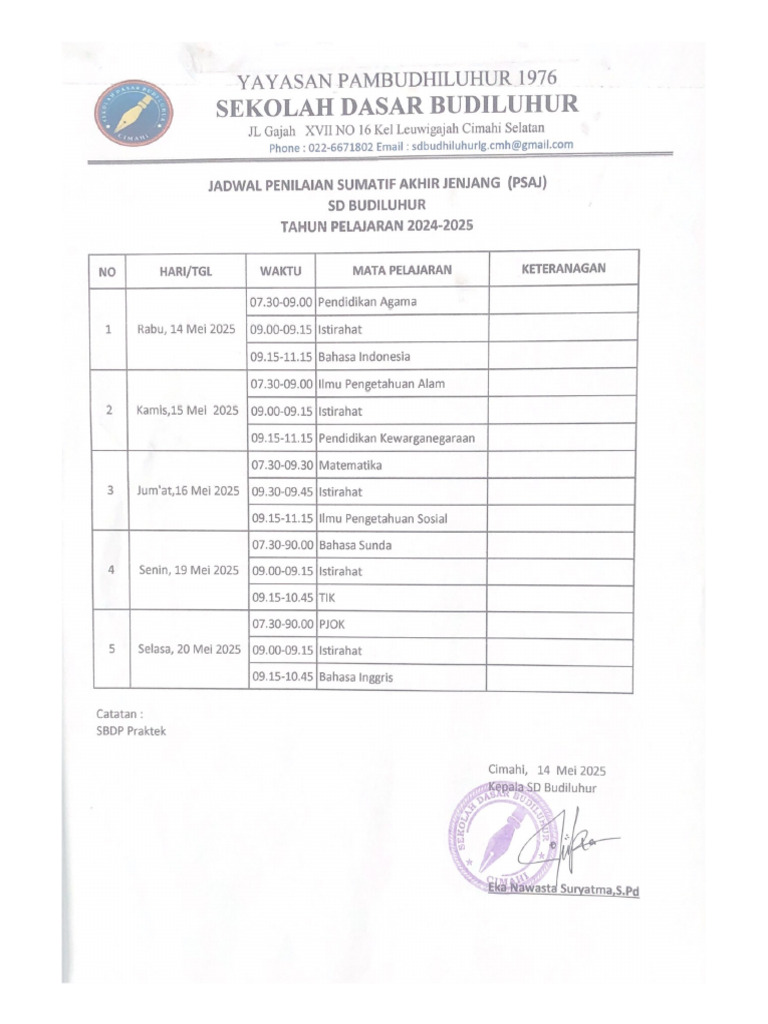 Jadwal Psaj Ta 2024-2025 | PDF
