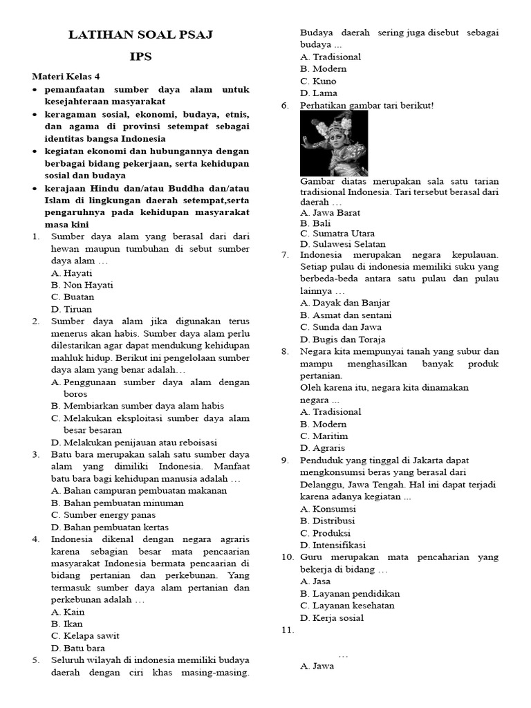 Latihan Soal Psaj Ips Materi Kelas 4 Dan 5 | PDF