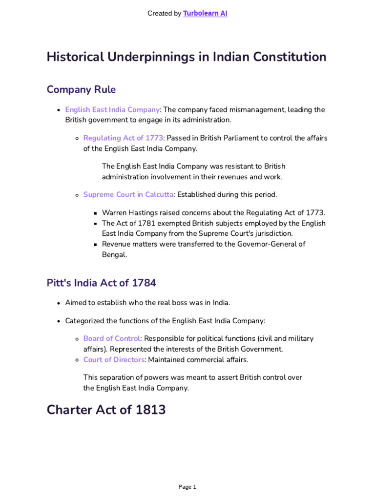Historical Underpinnings in Indian Constitution: Company Rule | PDF ...