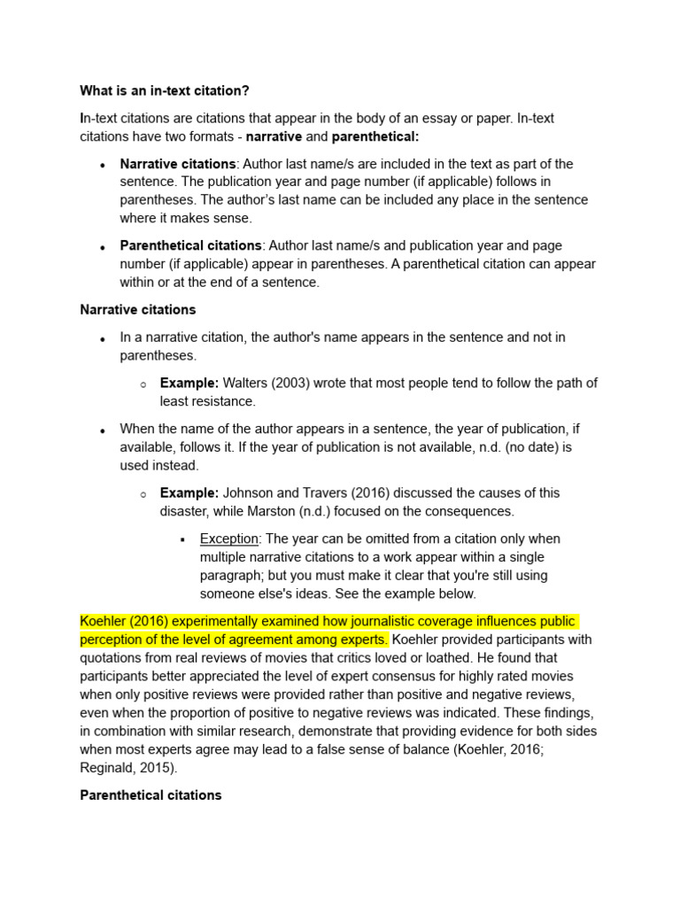 Apa in Text Citation 7TH Edition | PDF | Citation | Apa Style