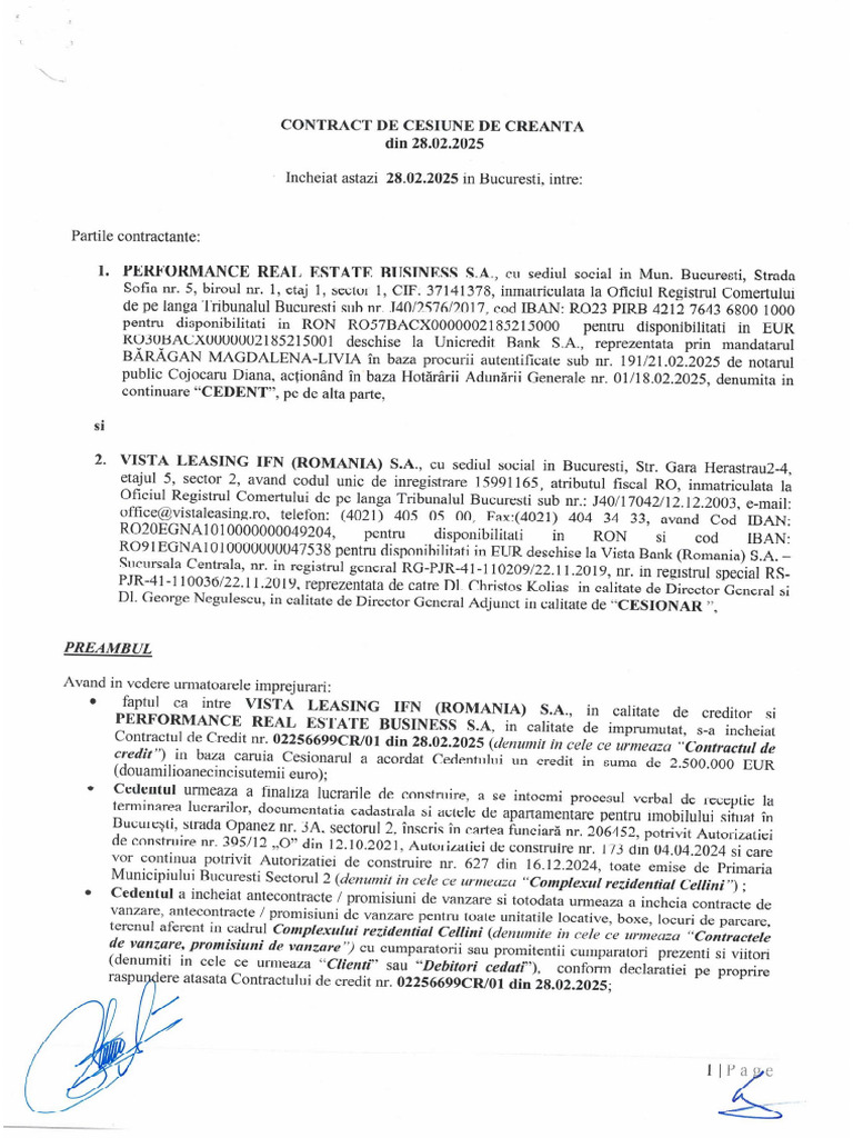 Contract de Cesiune de Creanta Vista Leasing | PDF
