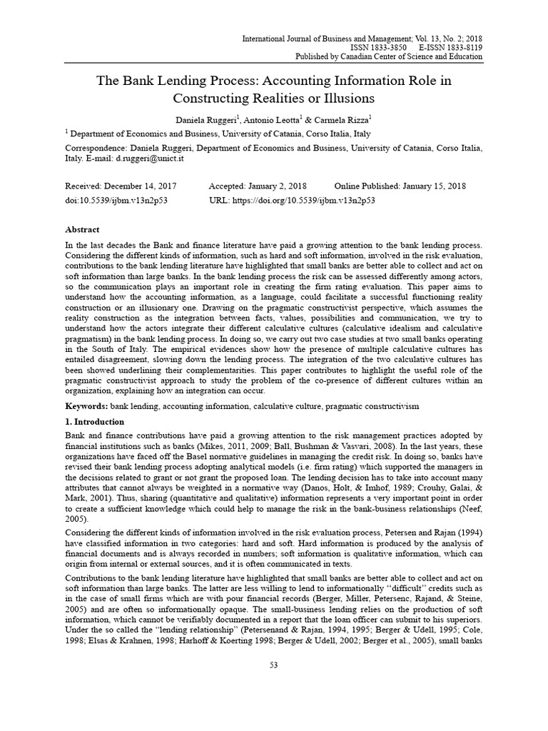 The Bank Lending Process Accounting Information Ro | PDF | Risk | Banks