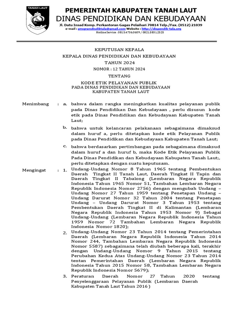 Sk-Kode-Etik-Pelayanan-Publik Disdikbud | PDF