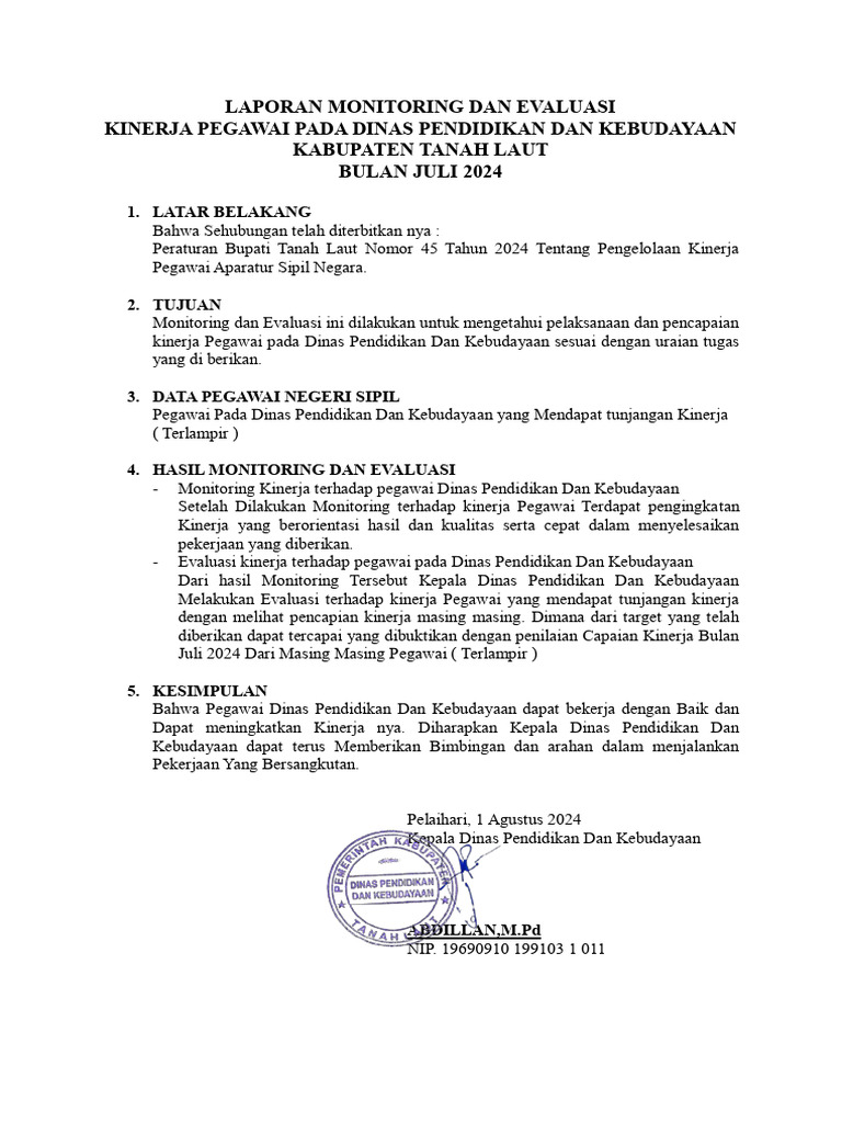 Laporan Monitoring Dan Evaluasi | PDF