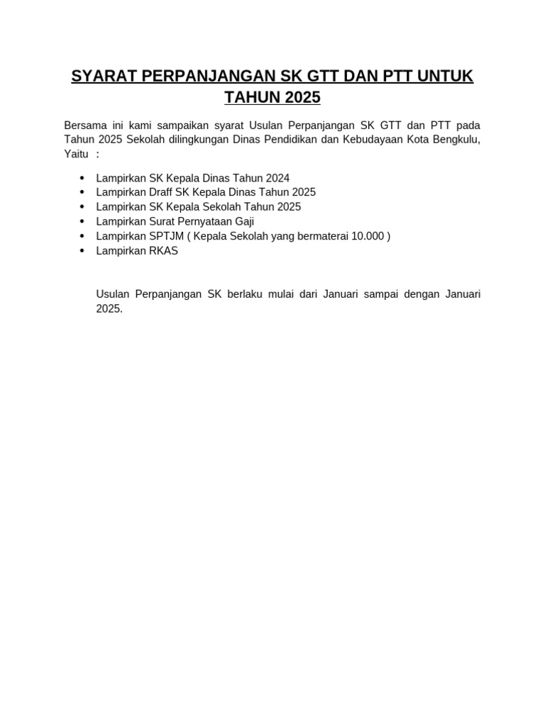 Syarat Perpanjangan SK GTT Dan PTT Untuk Tahun 2025 | PDF