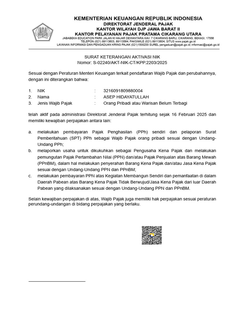 Surat Aktivasi Nik | PDF