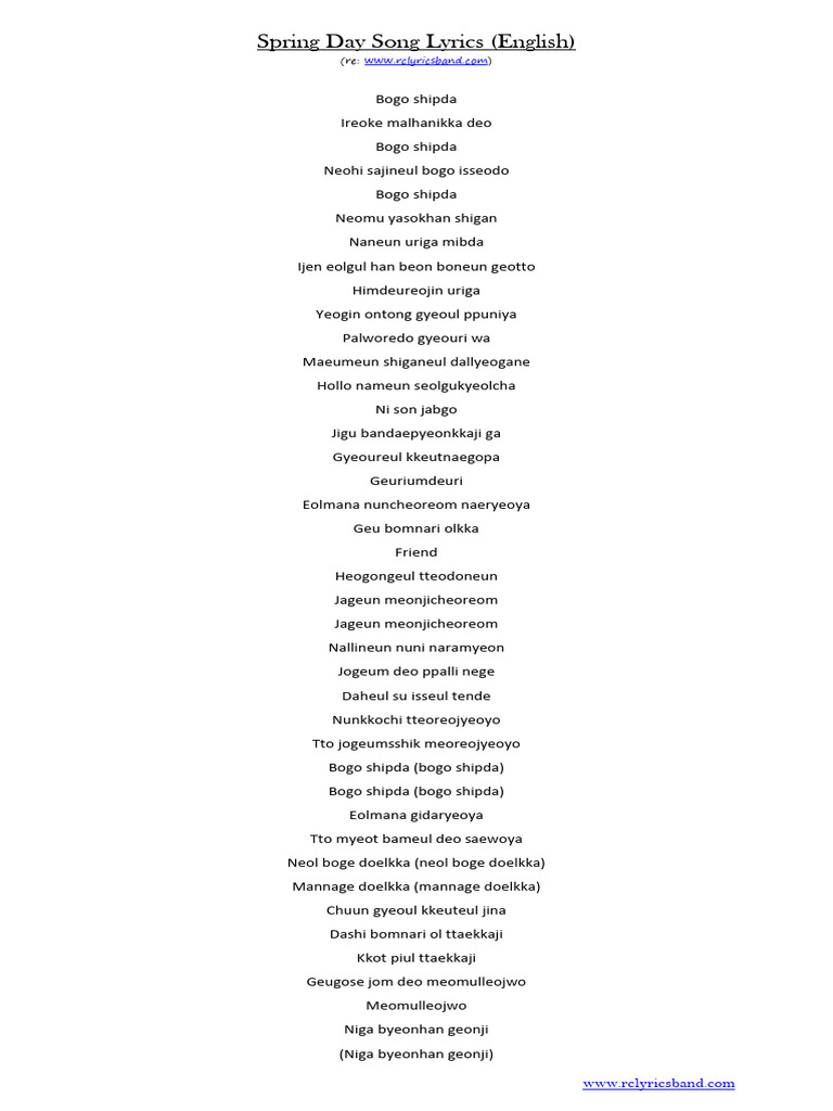 Spring Day Song Lyrics | PDF