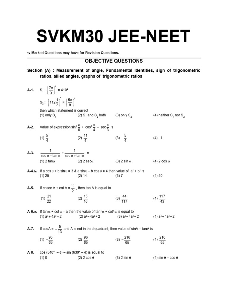 Trigo - Identities and Multiple Sheet - DPP | PDF | Trigonometric ...