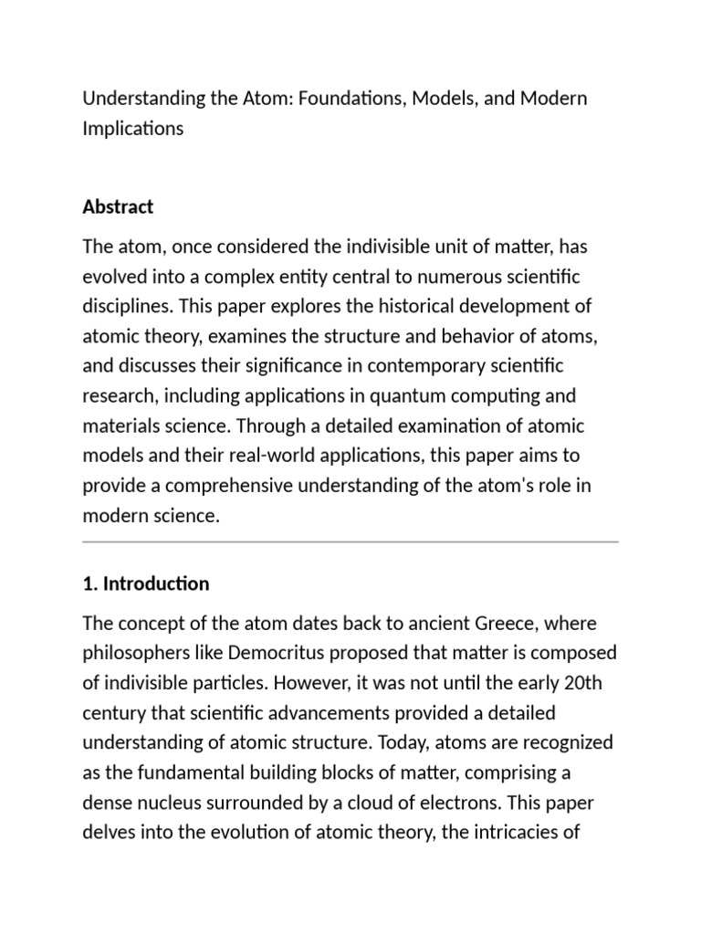 Understanding The Atom Foundations, Models, and Modern Implications | PDF | Atoms | Electron