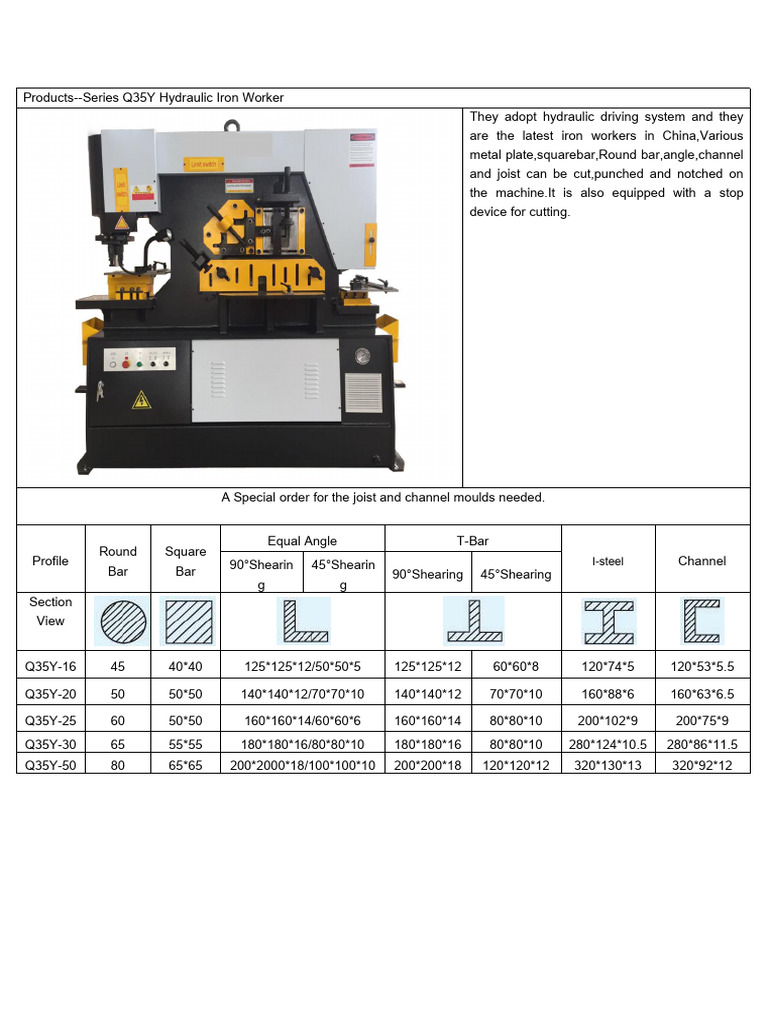 Specs From ZYMT On Ironworkers | PDF | Industrial Processes | Metalworking